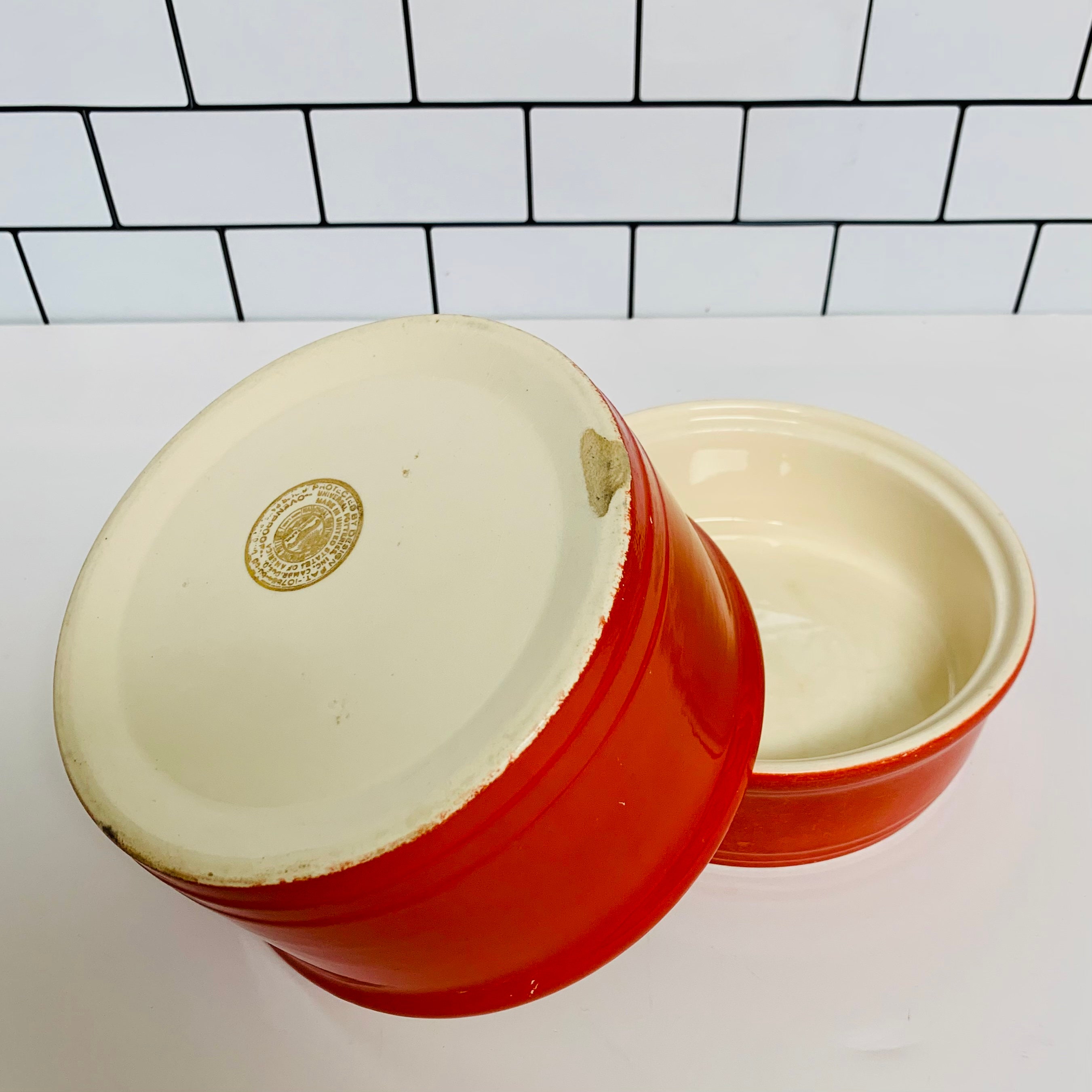Set of Two Vintage Universal Potteries Stacking Cambridge Orange Bowls ...