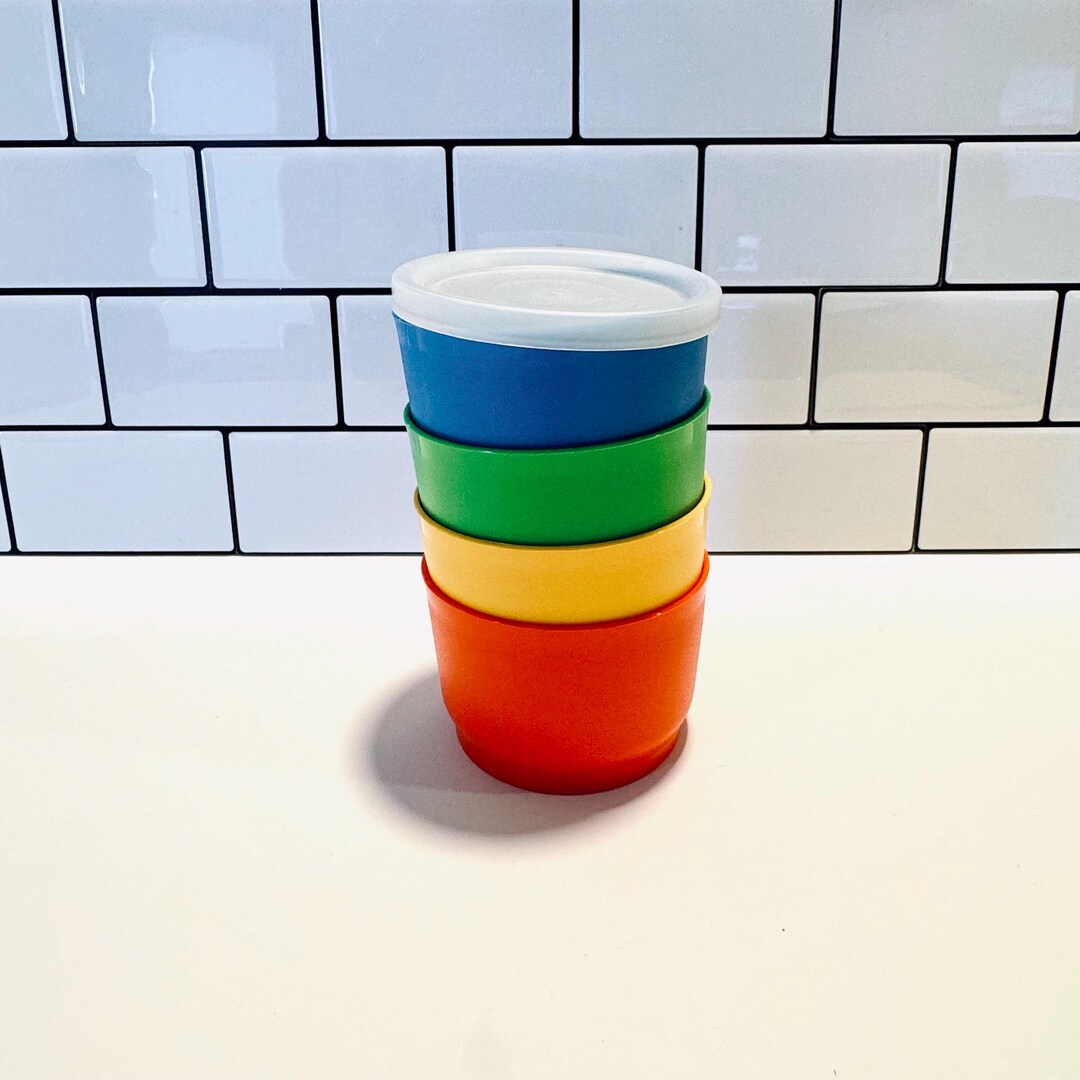 Vintage Tupperware Snack Cups Containers, One Lid Four Container Set ...