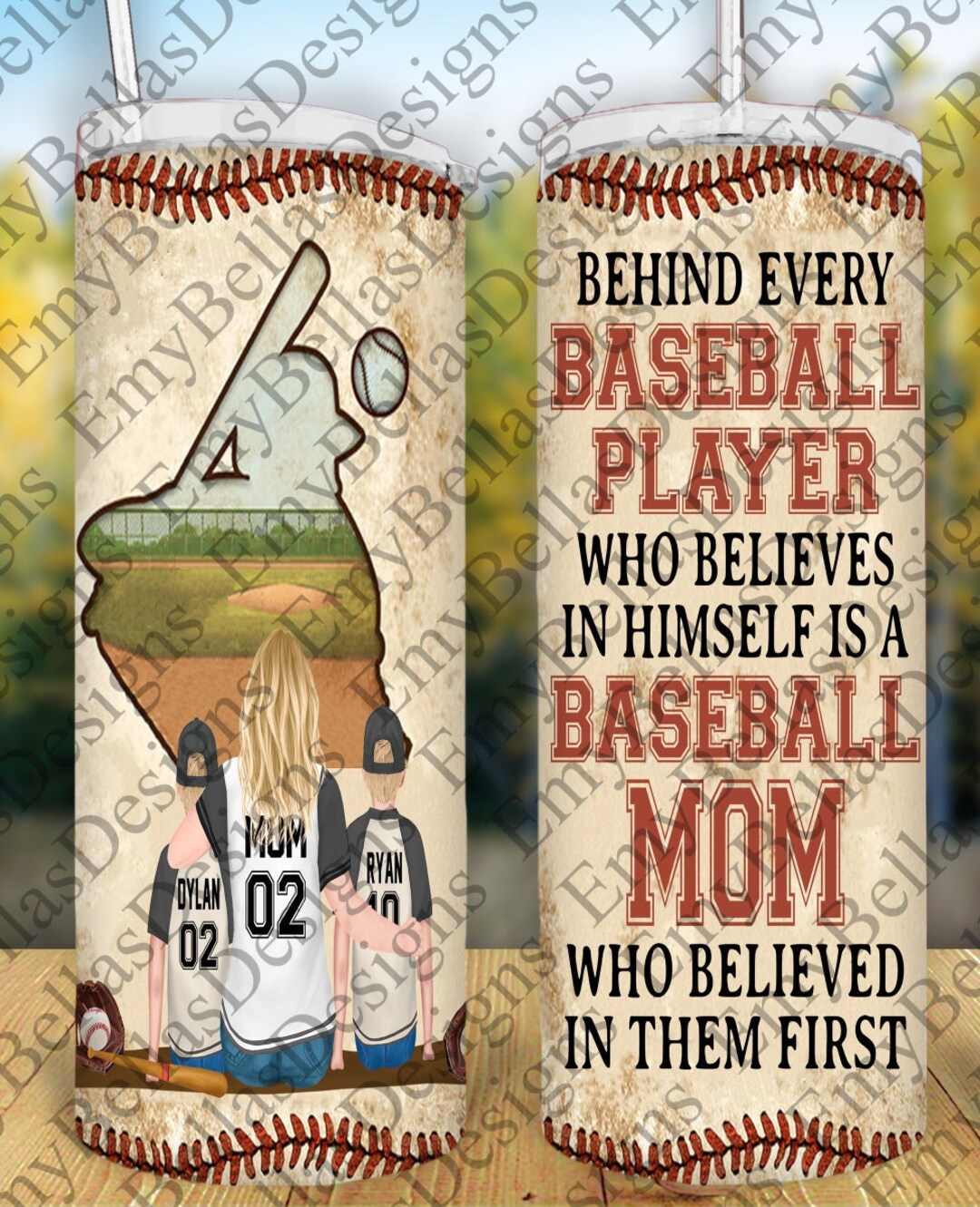 Behind Every Baseball Player BLONDE Mom 2 Kids 4 Designs Bundle 20oz Skinny Tumbler PNG Straight ...