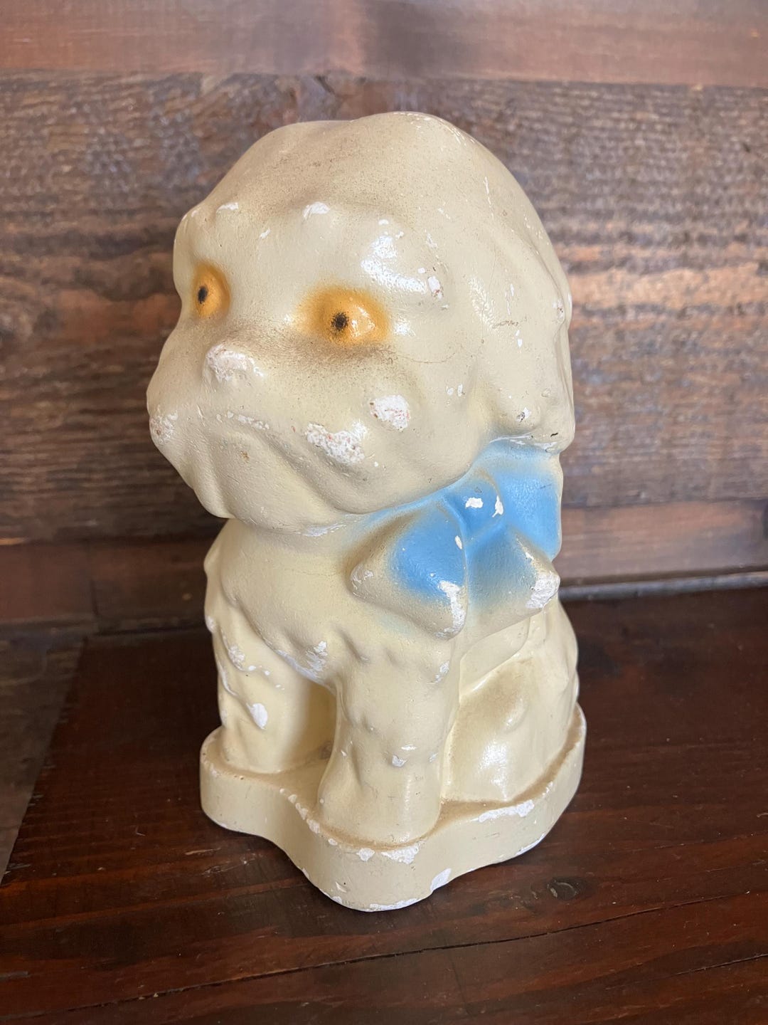 Vintage Chalk Dog With Blue Bow - Etsy