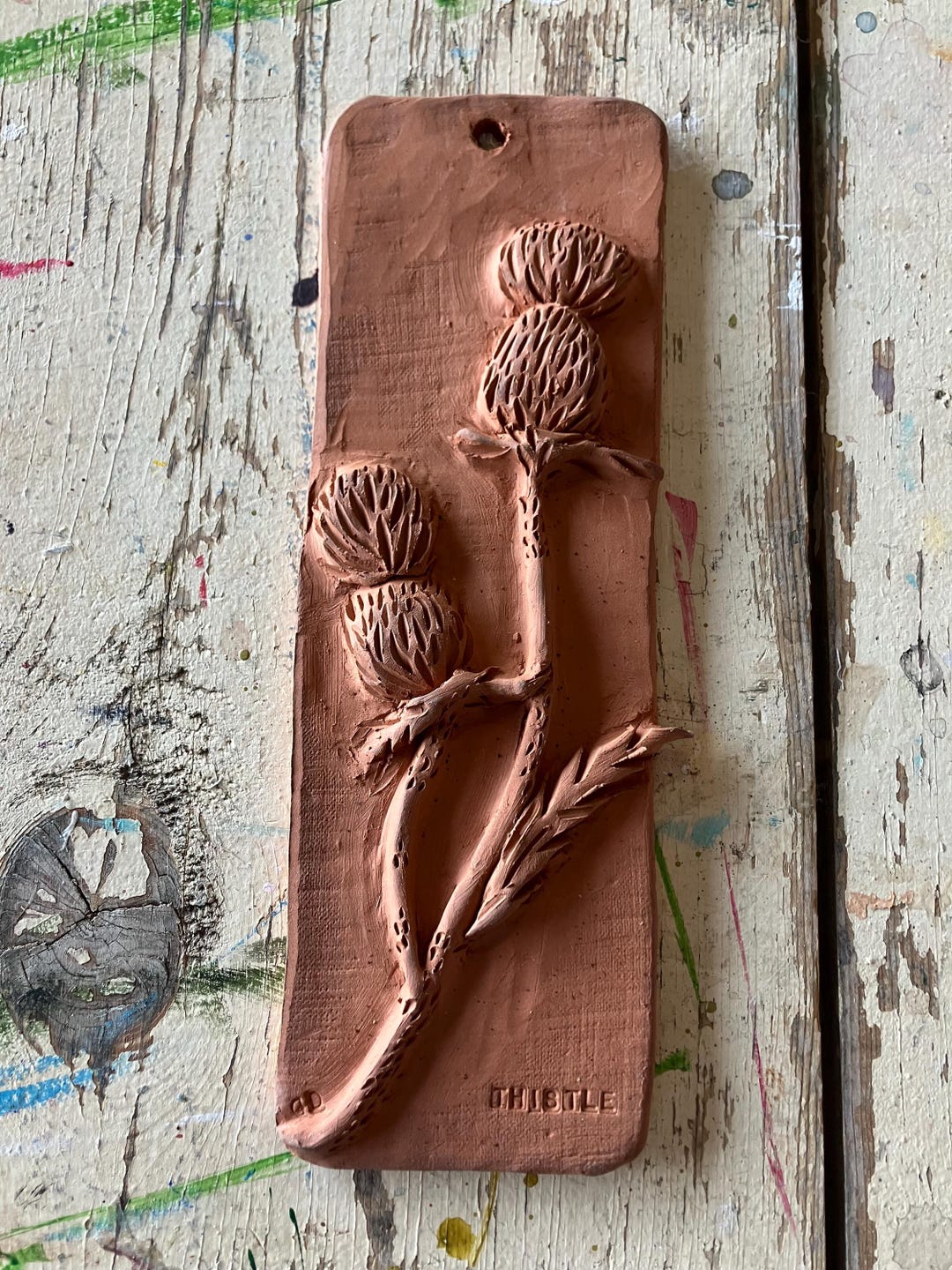Terracotta Thistle Ceramic Wall Tile - Etsy