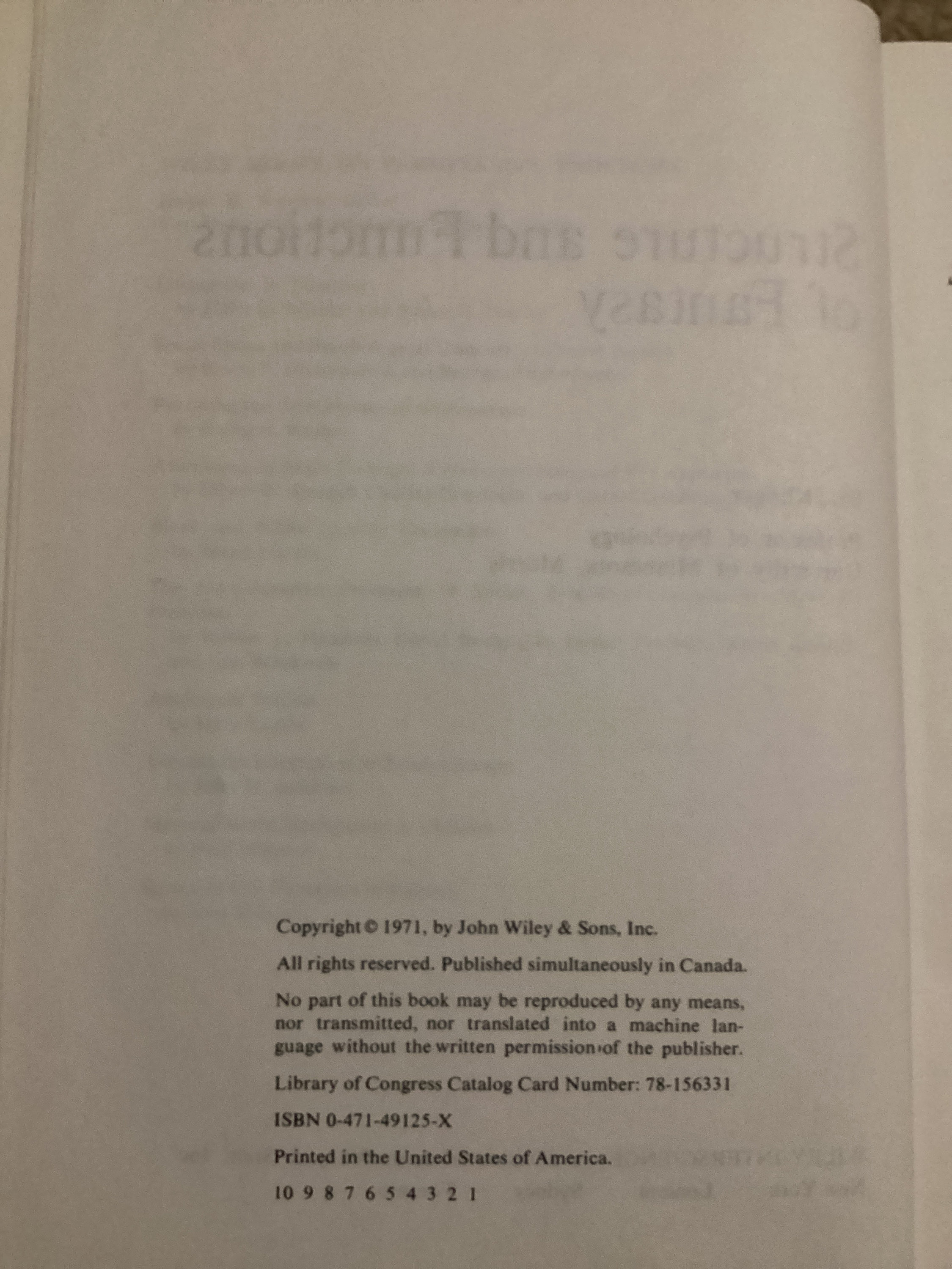 Structure and Functions of Fantasy by Erick Klinger, 1971 Psychology ...