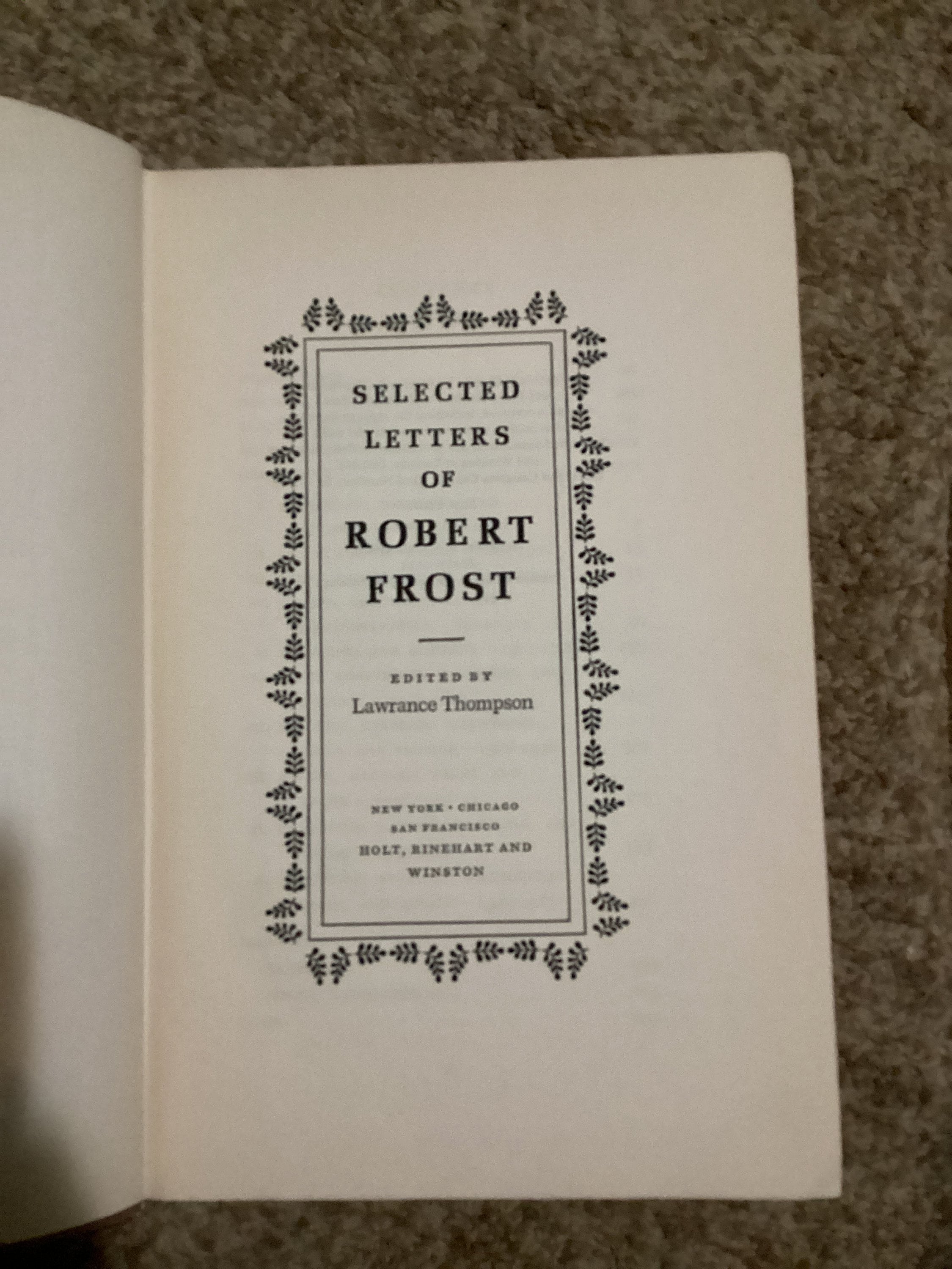SELECTED LETTERS of Robert FROST Ed by Lawrance Thompson 1964 Rare ...