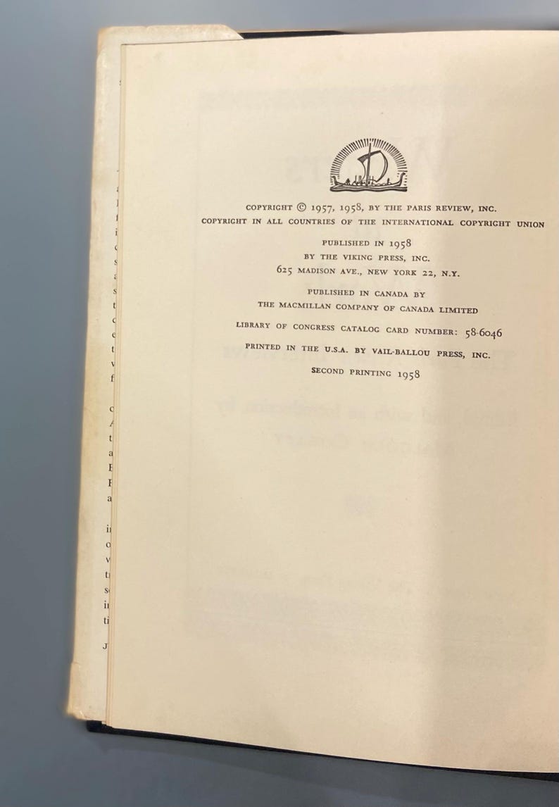 Writers at Work: the Paris Review Interviews, 1958 1st Edition - Etsy