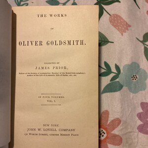OLIVER GOLDSMITHS WORKS Vol. 1 by James Prior 1855 Antique American ...