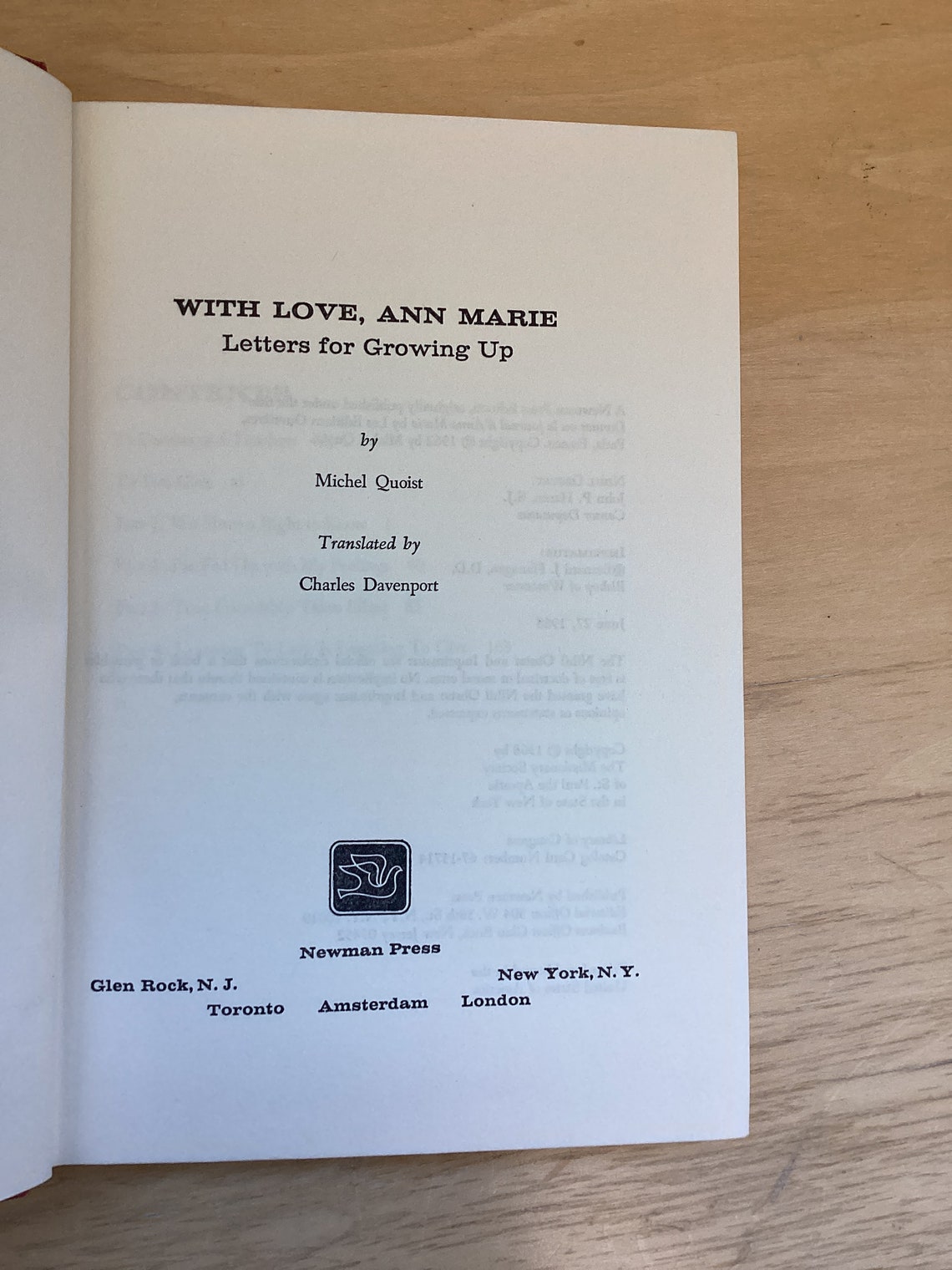 WITH LOVE, ANN Marie Letters for Growing up by Michel Quoist 1968 ...