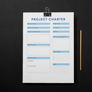 Project Charter Printable Template PDF Download - Etsy