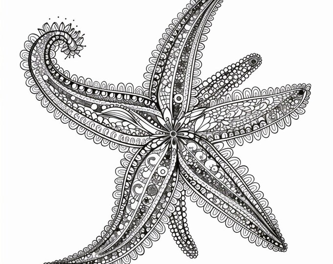 Starfish: 4 Page Coloring Book for Adults and Children. Grayscale ...