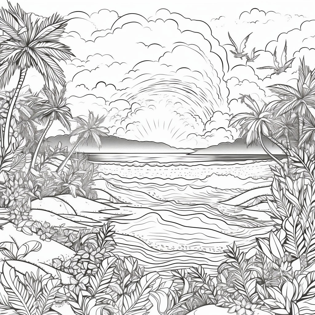 Sunrise: 4 Page Coloring Book for Adults and Children. Grayscale ...