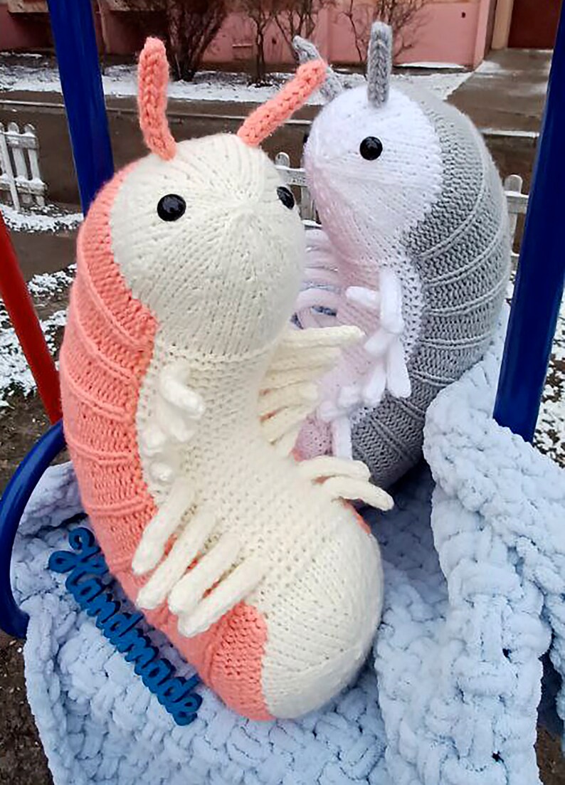 Large Knitted Roly Poly Grey-white Crochet Pill Bug Amigurumi Crochet ...
