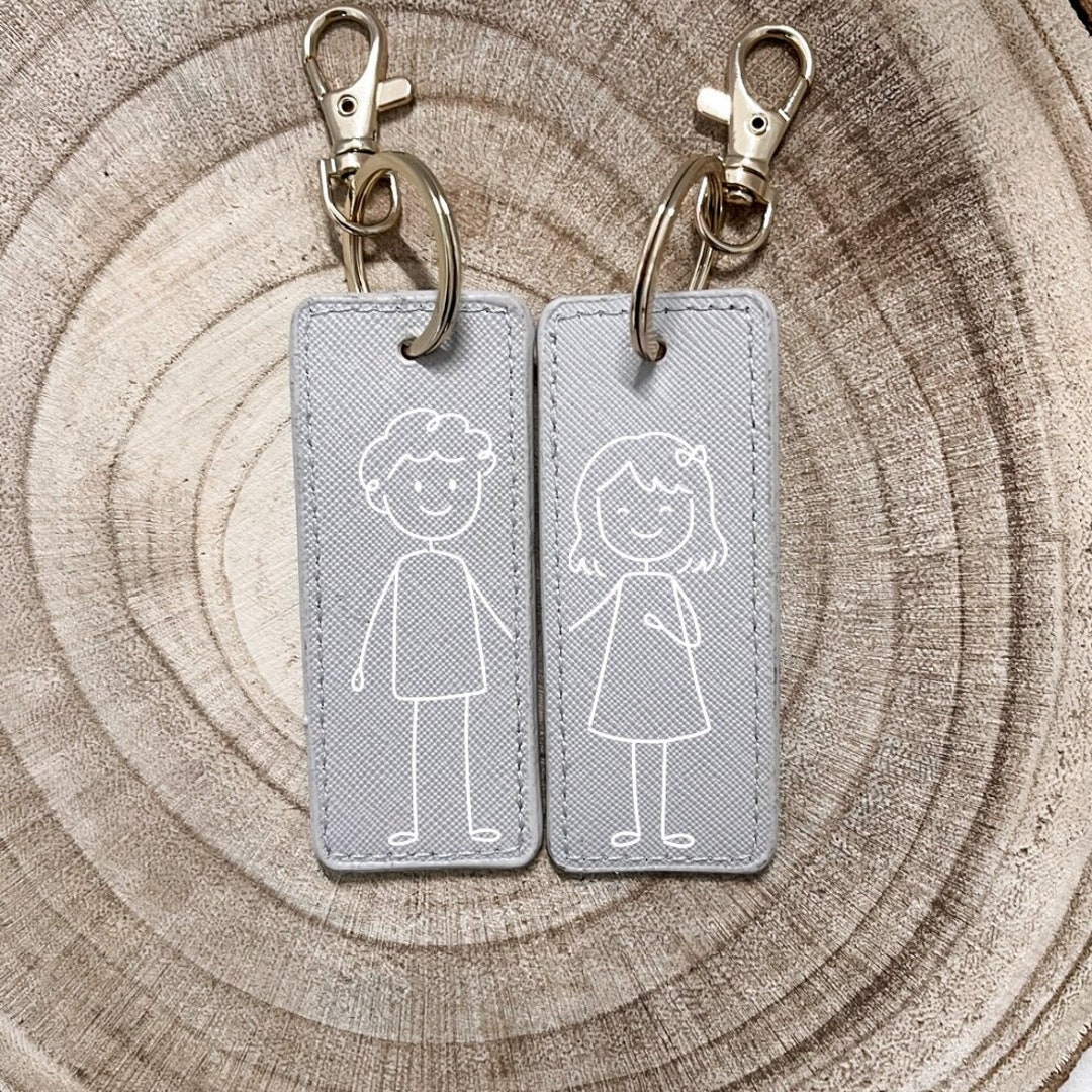 Keychain With Stick Figure, Made of Faux Leather, Personalized With ...