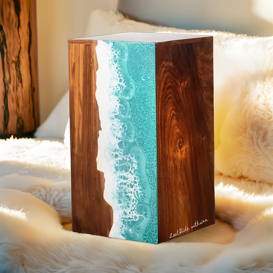 Rosewood Cremation Urn Personalized Memorial Ocean Wave Design Maritime ...