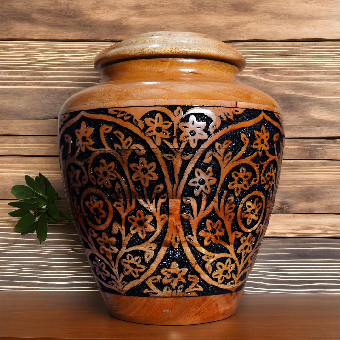 Hand Carved Wooden Cremation Urn: Indian Mango Wood, Adult Ash Urn - Etsy