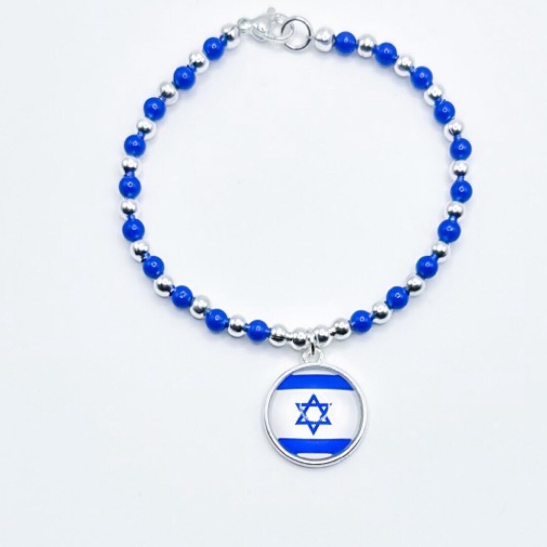 Stunning Israeli Flag Bracelet With Blue and Silver Plated Beads, Am ...