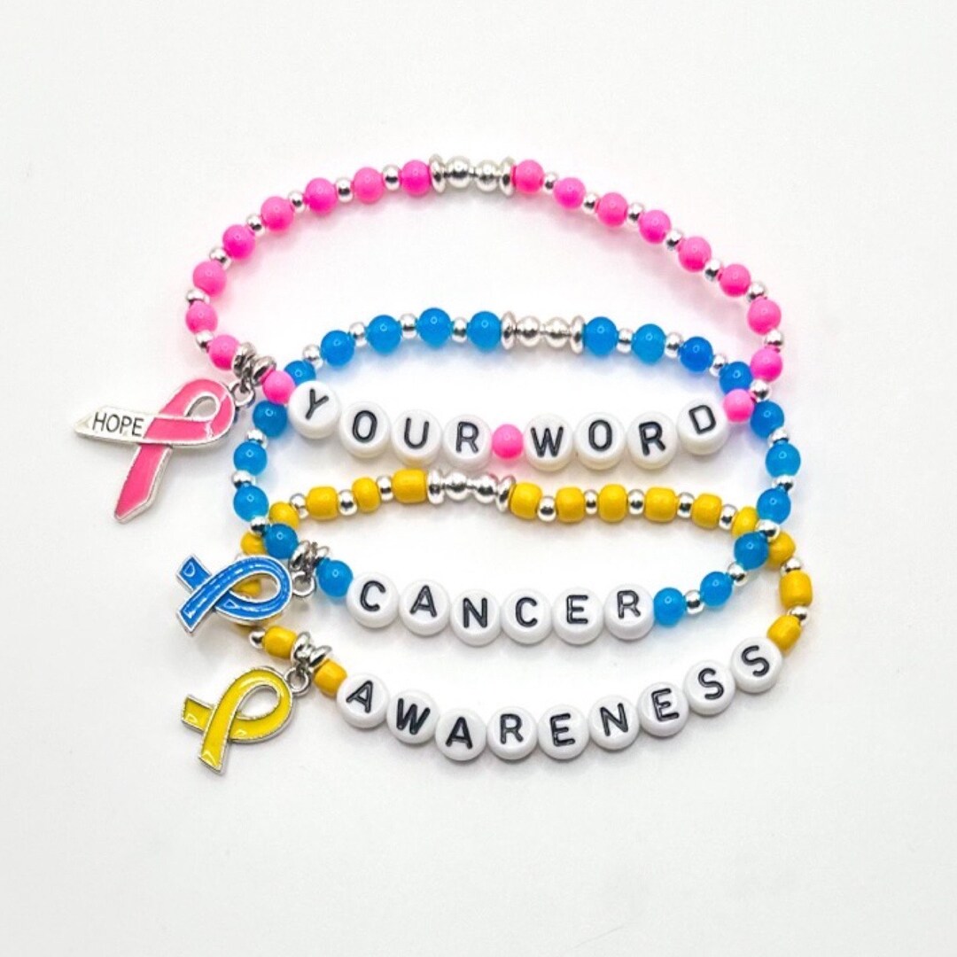 Personalized Cancer Awareness Bracelets With Pink, Blue, and Yellow ...