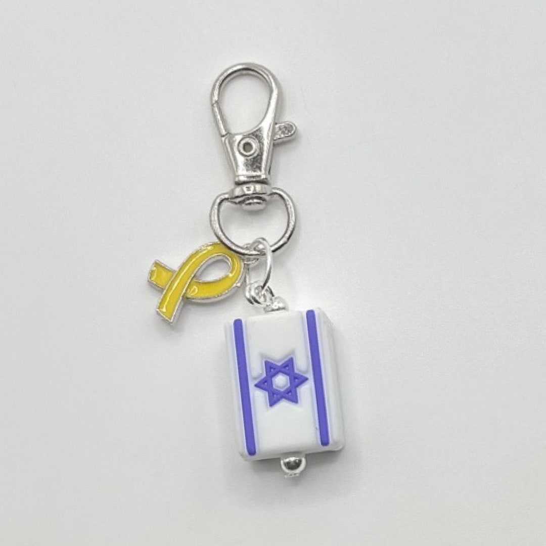 Symbolic Yellow Ribbon and Israeli Flag Keychain and Key Clip for Hope ...