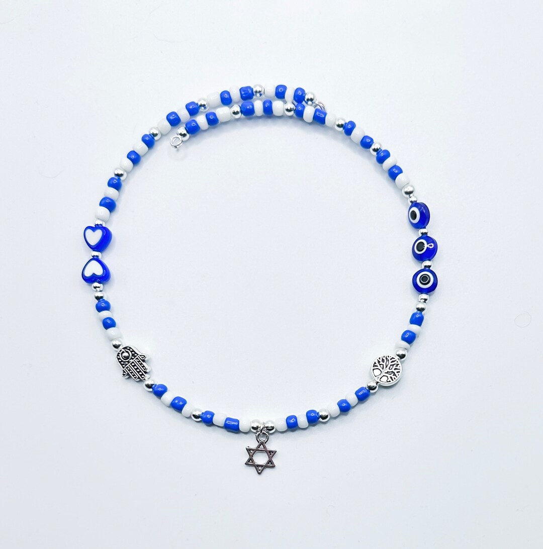 Beaded Star of David Choker With Tree of Life, Evil Eye, Hamsa, Heart ...