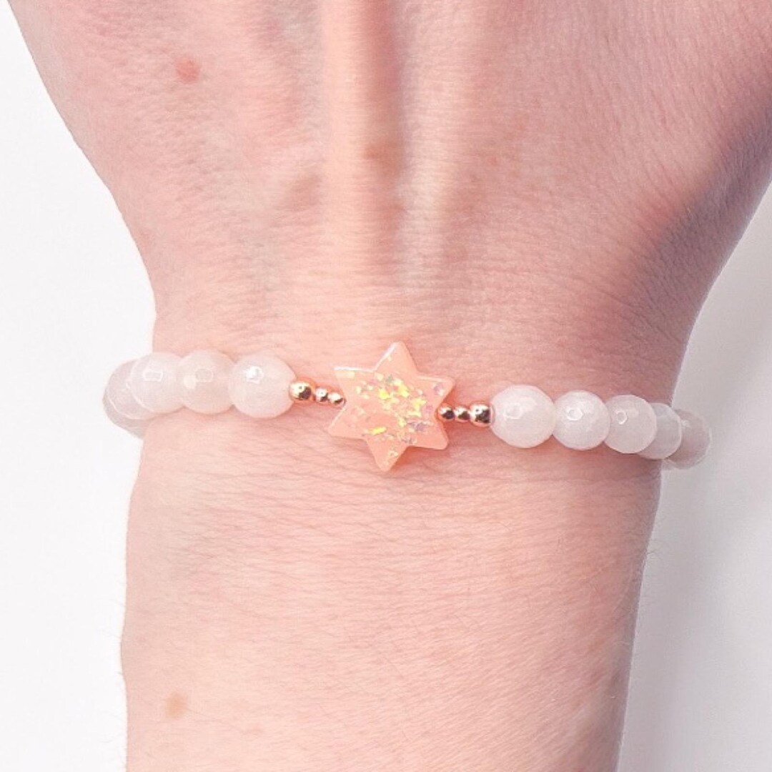 Rose Quartz Star of David Bracelet With Peachy Pink Star of David ...