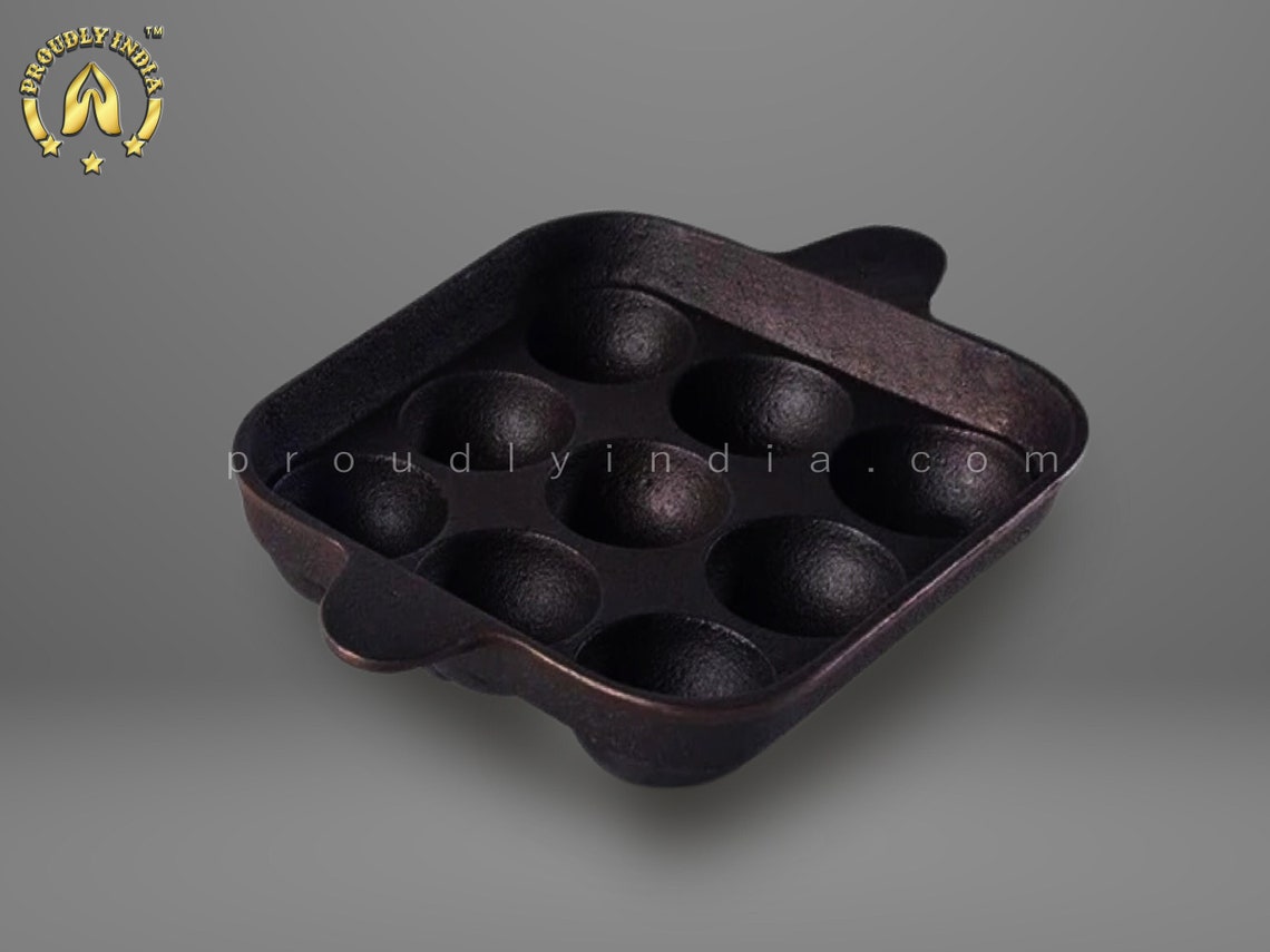9 Pits Cast Iron Square Kuzhi Paniyaram,appam Patra,paddu Guliyappa ...