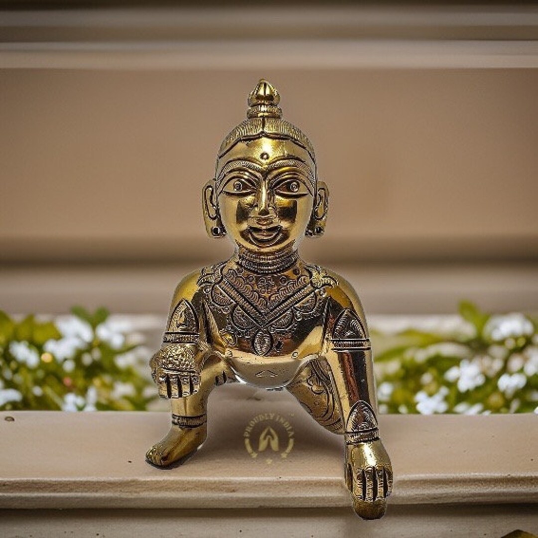 Buy Divine Brass Laddu Gopal Idol, Hindu God Krishna Murti, Ladoo Gopal ...
