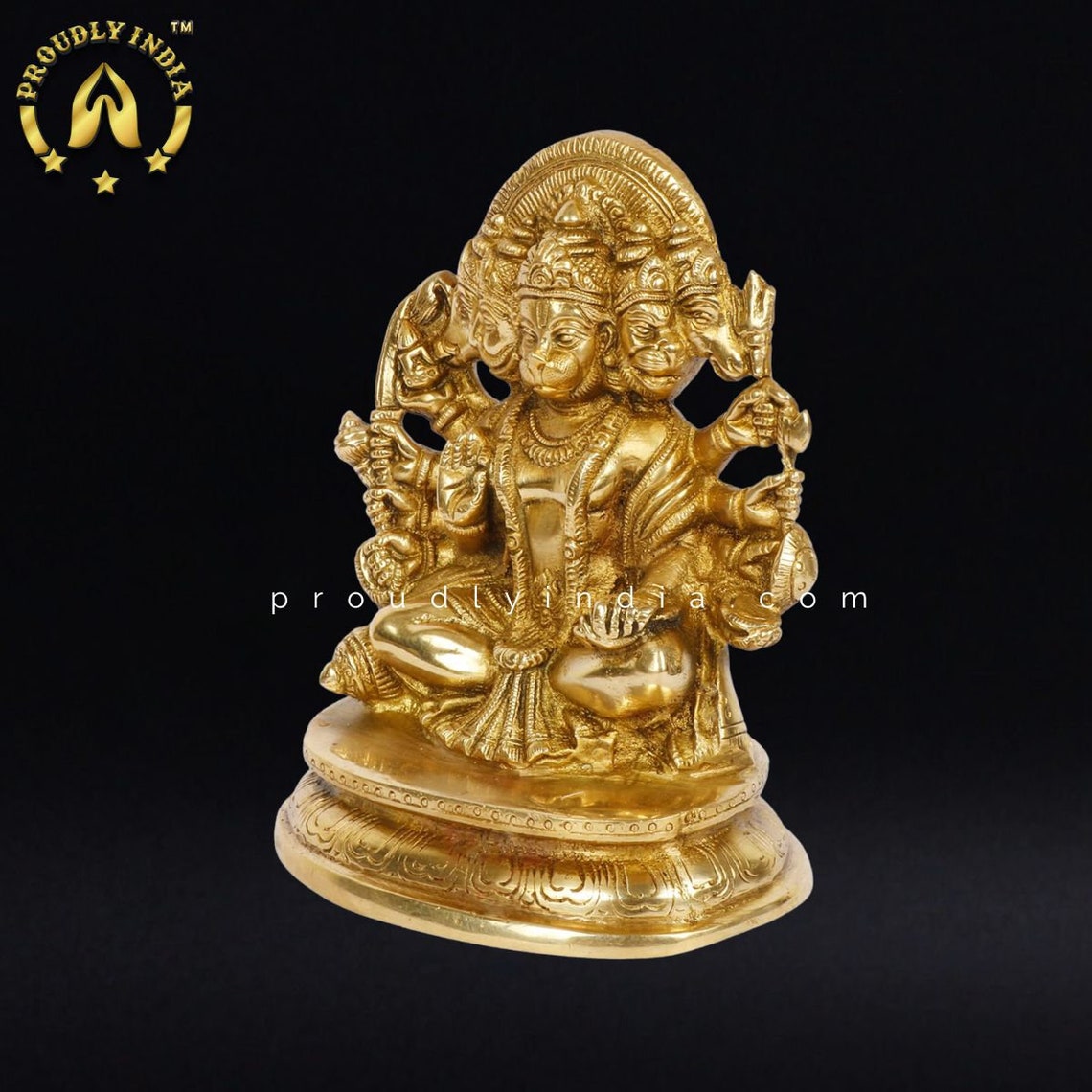 Panchmukhi Hanuman Murti: 7 Inch Brass Statue, Bajrangbali Icon, Five ...
