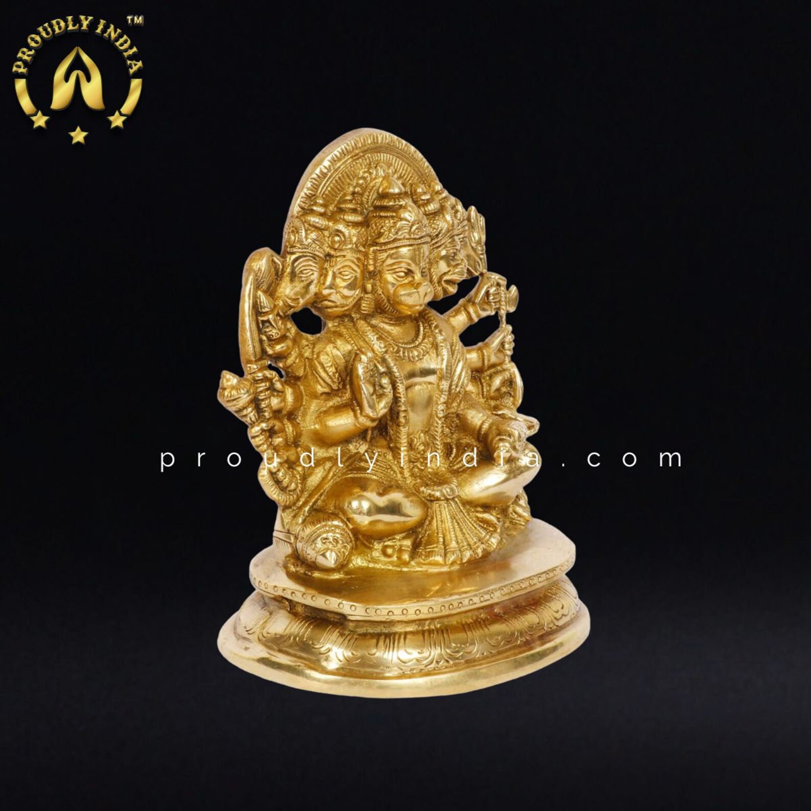 Panchmukhi Hanuman Murti: 7 Inch Brass Statue, Bajrangbali Icon, Five ...