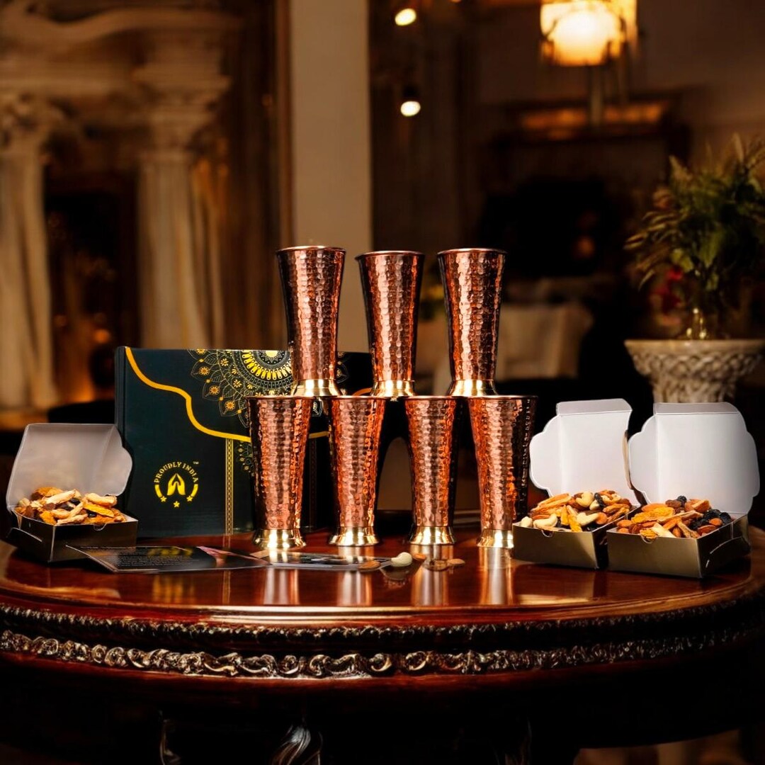Set of 6 Engraved Copper Lassi Glasses – Perfect Gift | Unique Copper ...