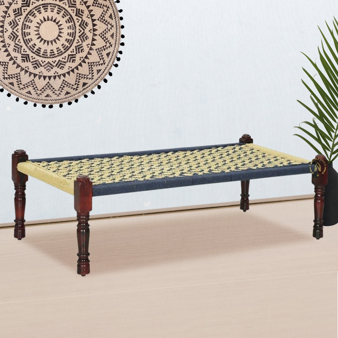 Authentic Indian Khat:handmade Charpai Bed in Vibrant Yellow and Blue ...