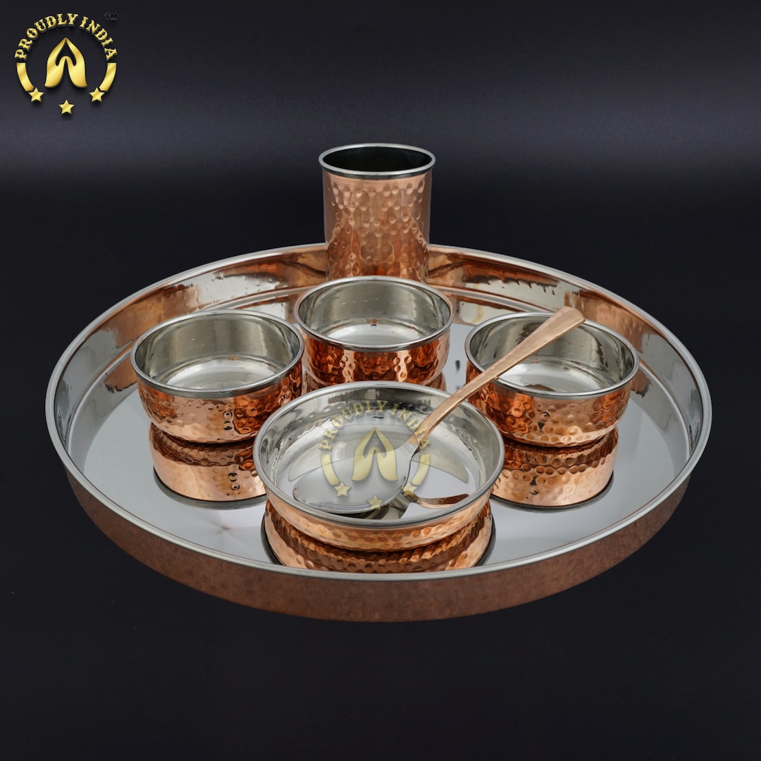Copper Thali Set, Dinner Set, Royal Thali Dinning,copper Plate Set ...