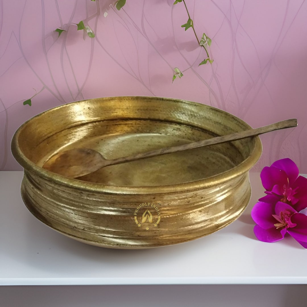 Indian Vintage Kerala Uruli:handcrafted 10 Inch Large Unpolished Bronze ...