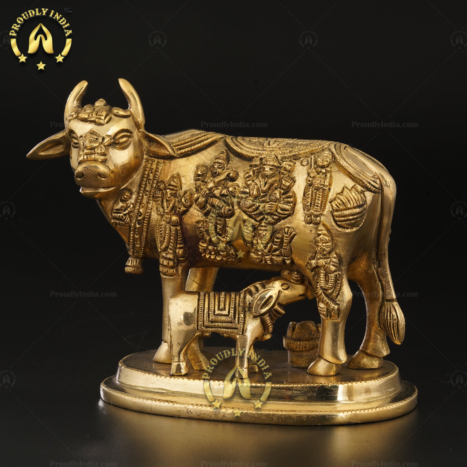 Brass Kamadhenu Cow and Calf Idol: 4.5-inch Gomatha Statue - Etsy
