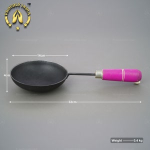Buy 5 Inch Wooden Handle Red Iron Tadka Pan | Mini Fry Pan | Talipu ...