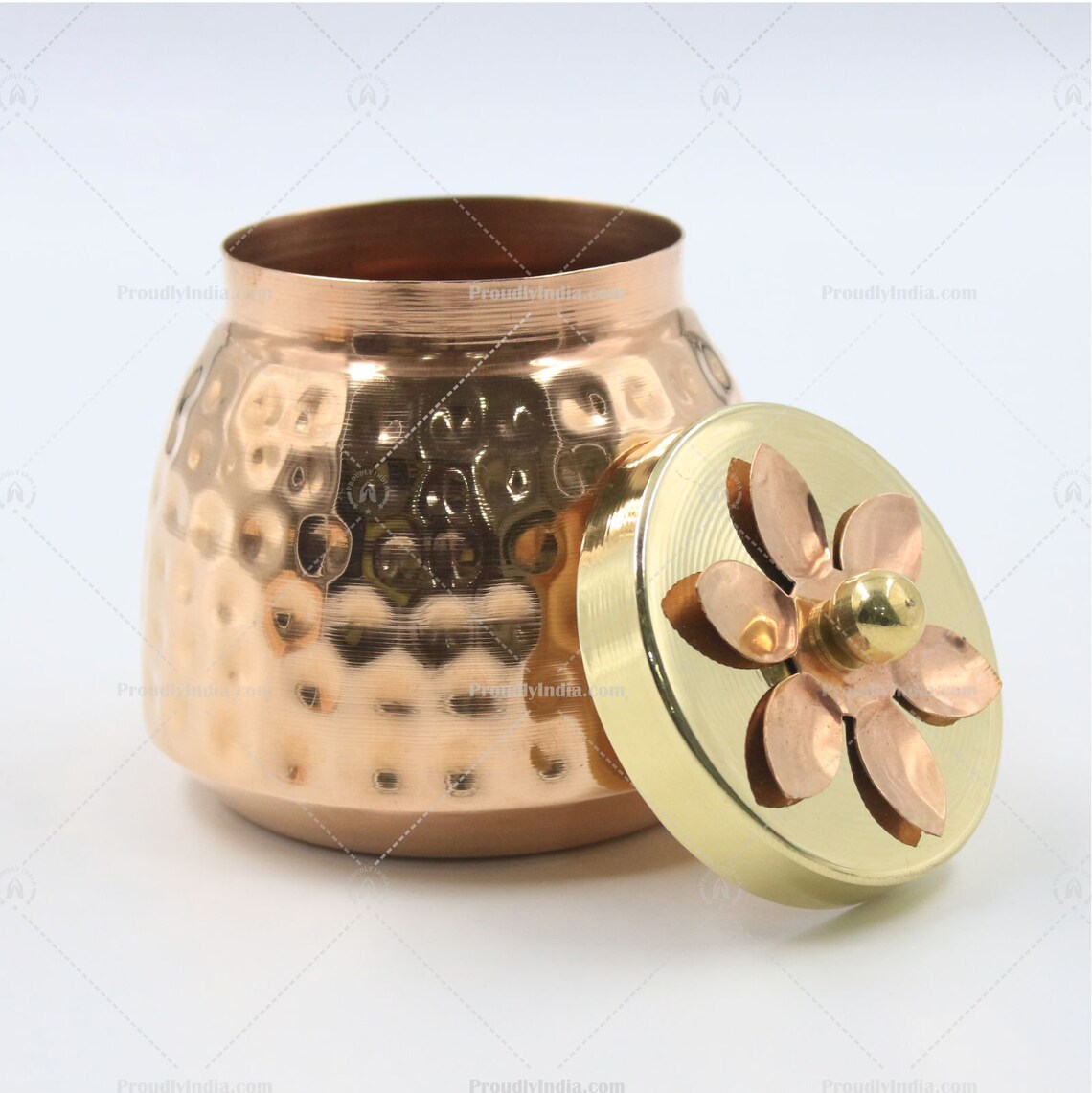 Dual Tone Copper Storage Container With Brass Lid and Lotus Flower ...