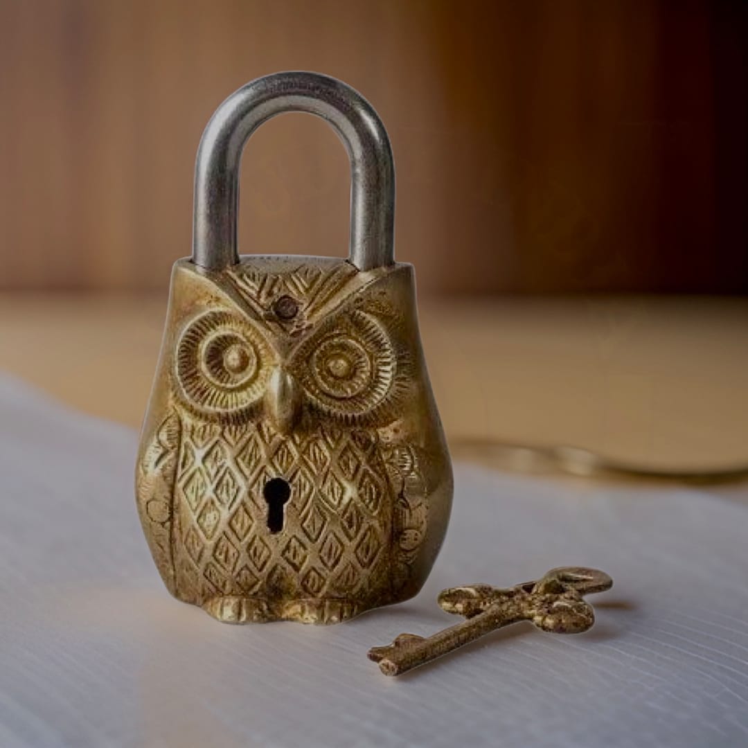 Owl Padlock With Lock and Skeleton Keys, Brass Owl Lock With 2 Keys ...