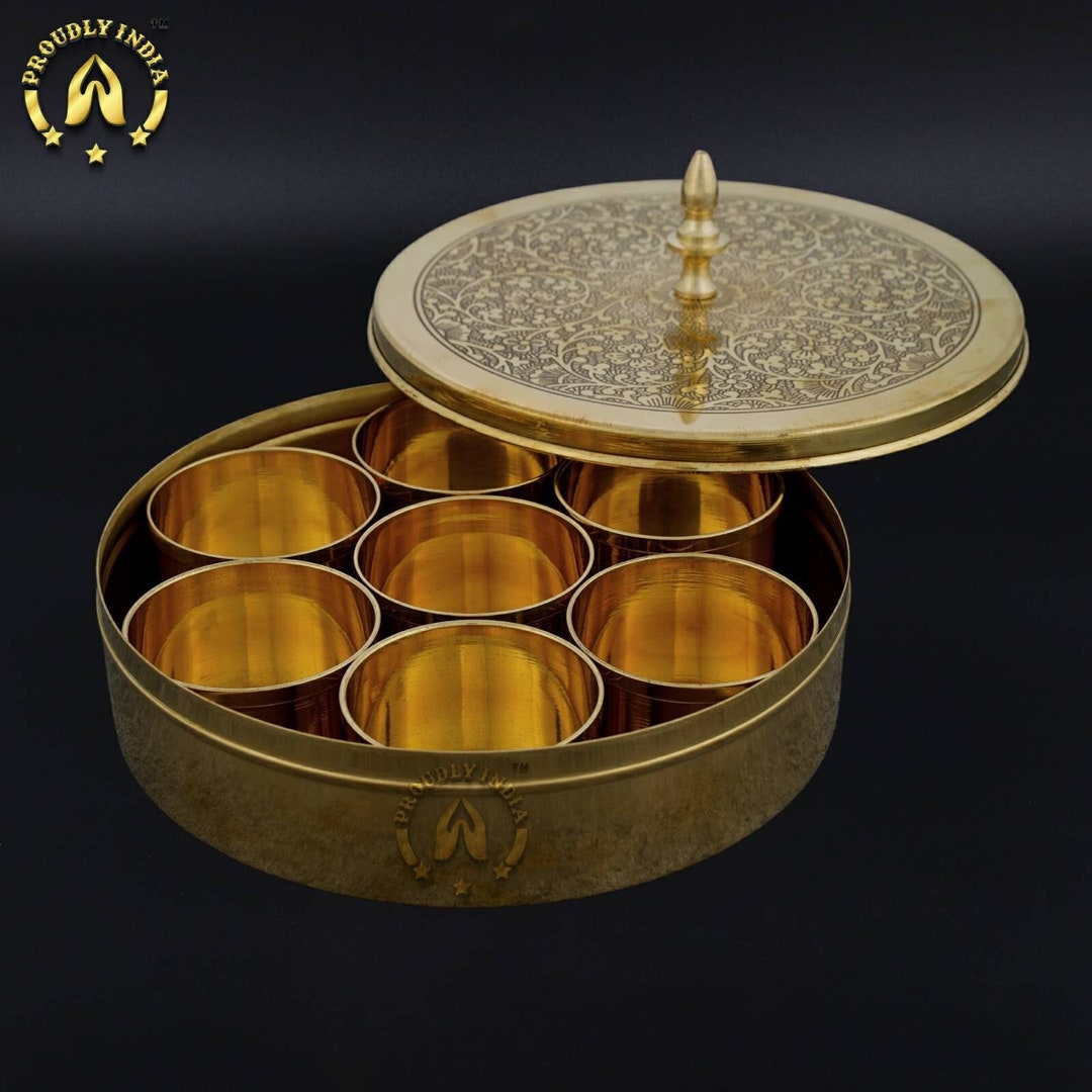 Authentic Indian Spice Box,masala Dabba-elegant Brass Masala Box for ...