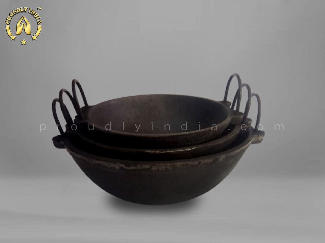 Cast Iron Kadai Set: South Indian Cheenachatti Pans for Frying - Etsy