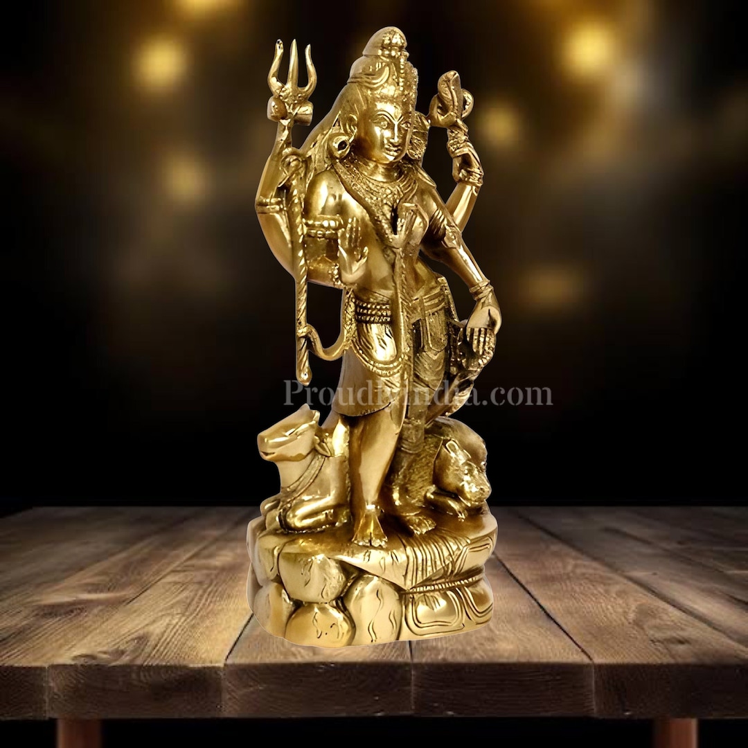 Brass Ardhnarishwar Statue:13-inch Shiva Parvati Fusion,shankar Bhagwan ...