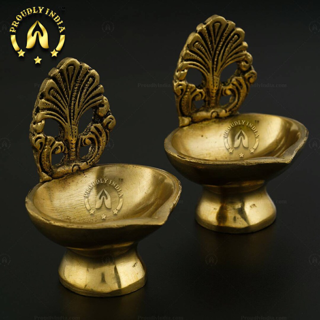 Brass Oil Diya Set: Holy Wealth Tree Pooja Deepam - Etsy