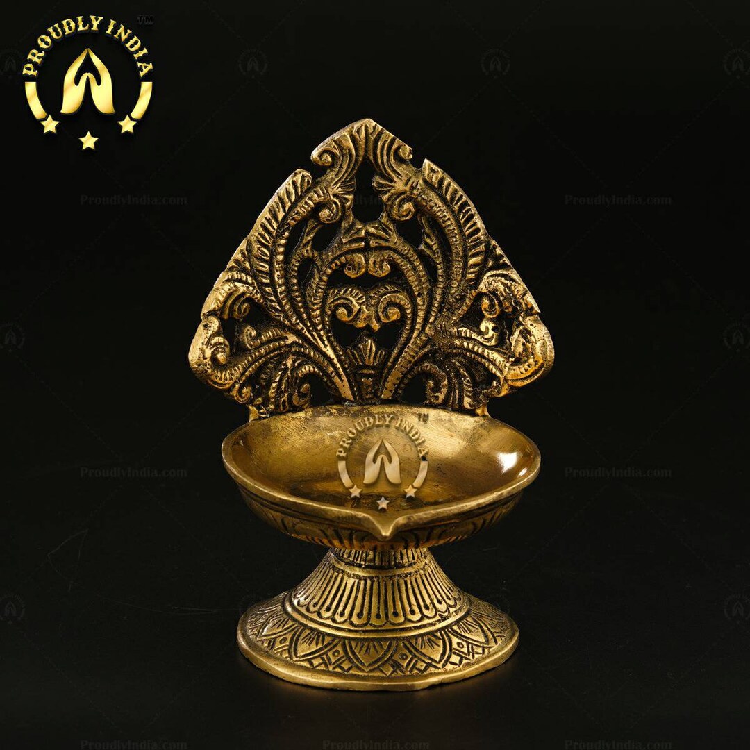 Handcrafted Ethnic Indian Brass Lamp- Thooku Vilakku Carved Tree Oil ...