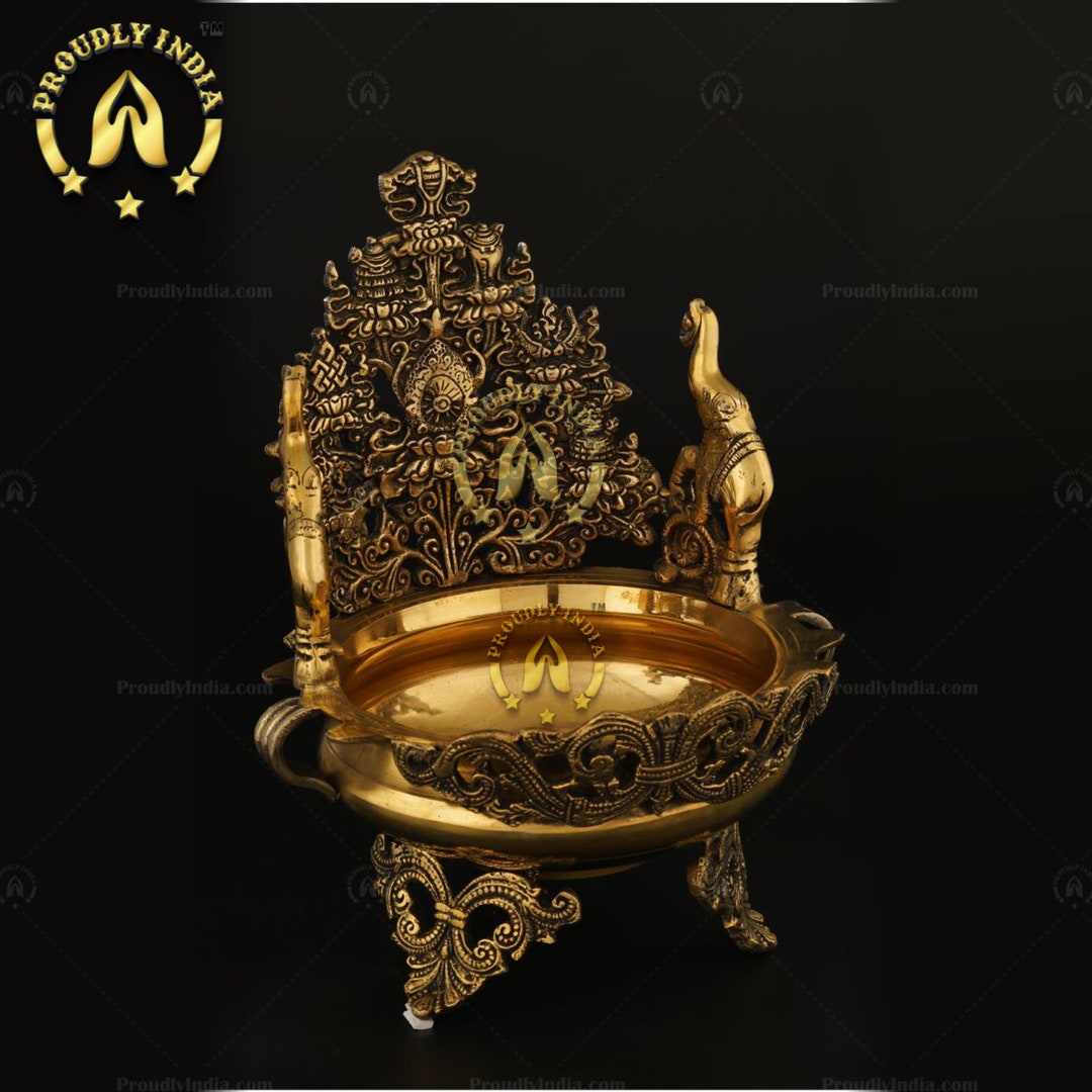 Tibetan Ashtamangala Urli, Brass Oil Lamp, Diwali Decorative Piece ...