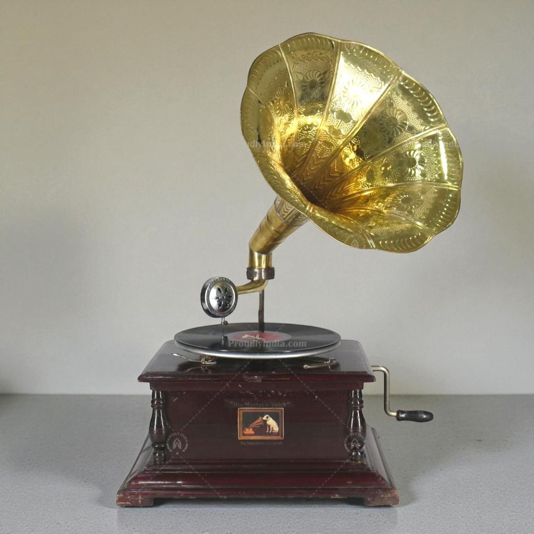 Vintage Brass Horn Gramophone – Working 78 RPM Record Player | Hand ...