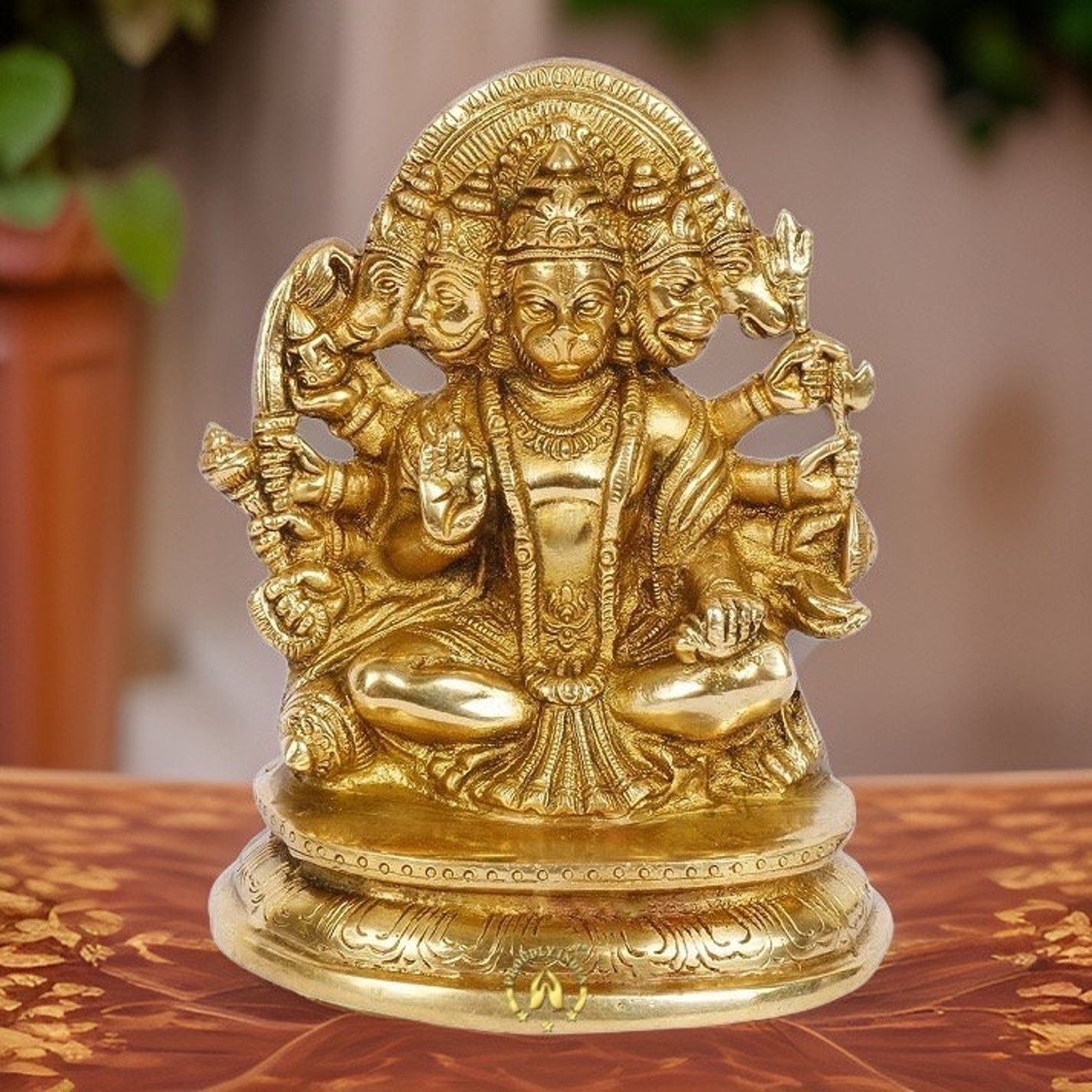 Panchmukhi Hanuman Murti: 7 Inch Brass Statue, Bajrangbali Icon, Five ...