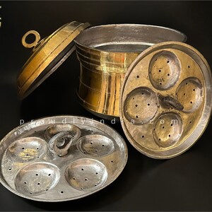 Brass Idli Pathram:south Indian Maker, Vessel & Stand- 2 Plates, 9 Pits ...