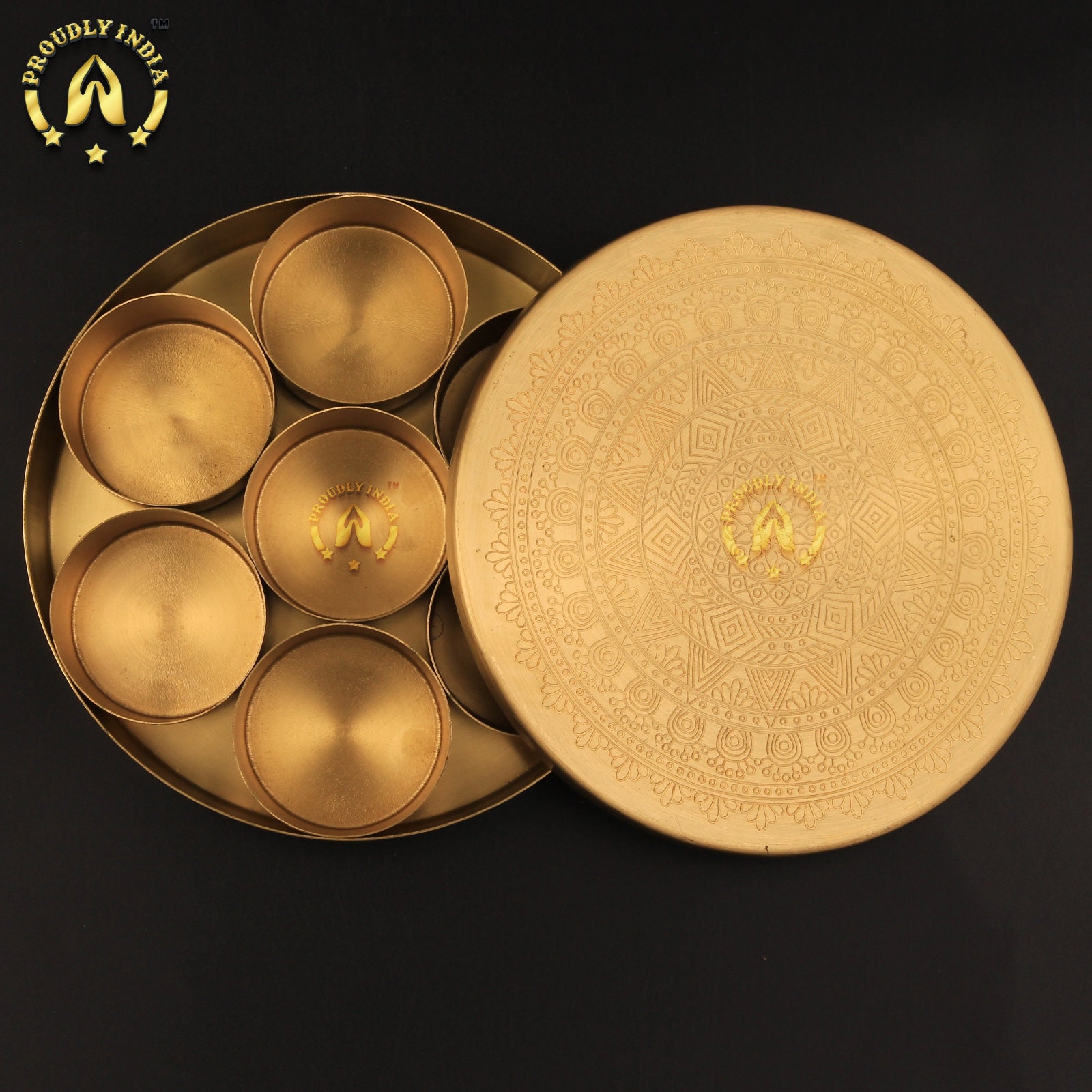 Brass Mandala Art Spice Box: Authentic Indian Masala Dabba, Handcrafted ...