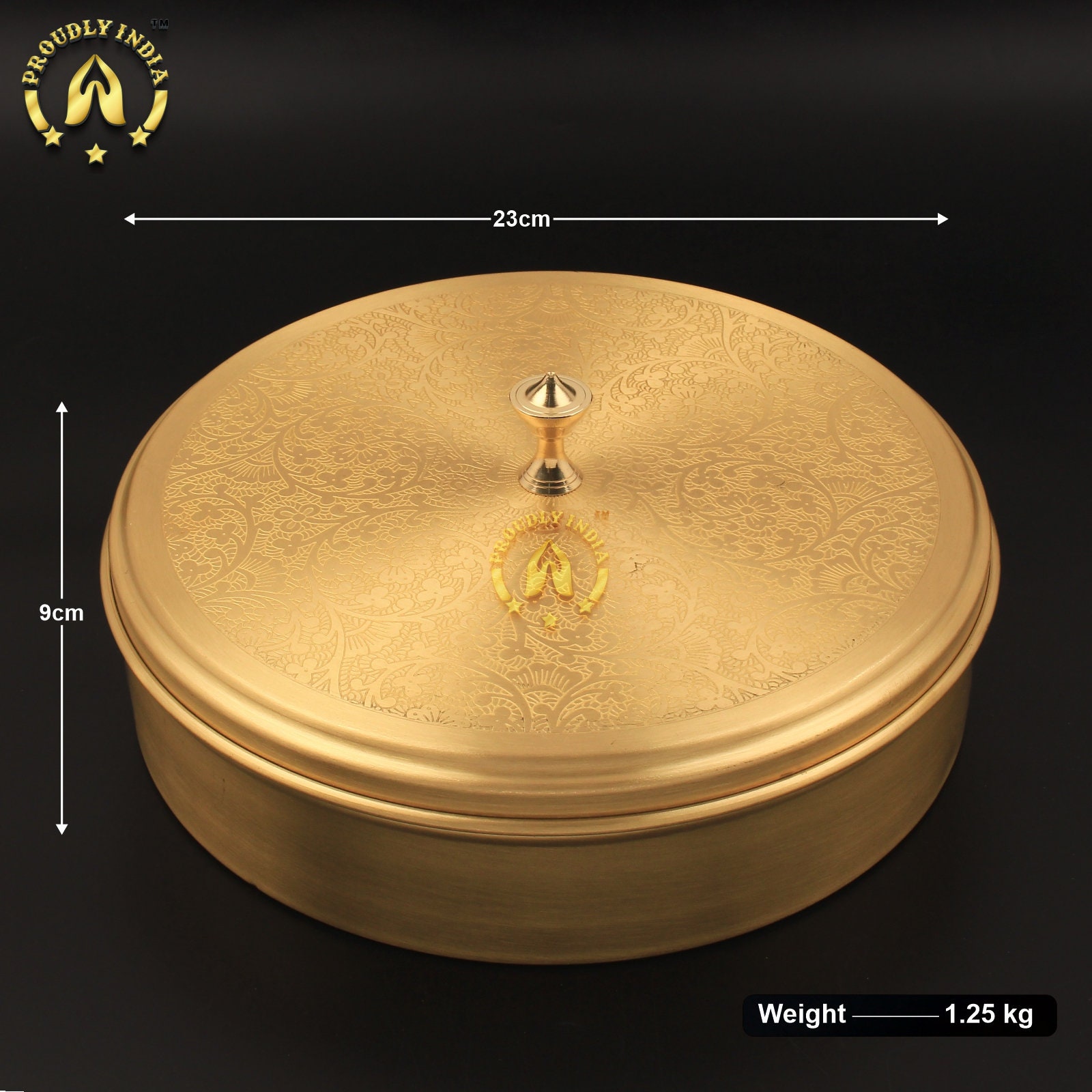 Traditional Brass Masala Dabba: Elegant Handmade Etching Floral Design ...