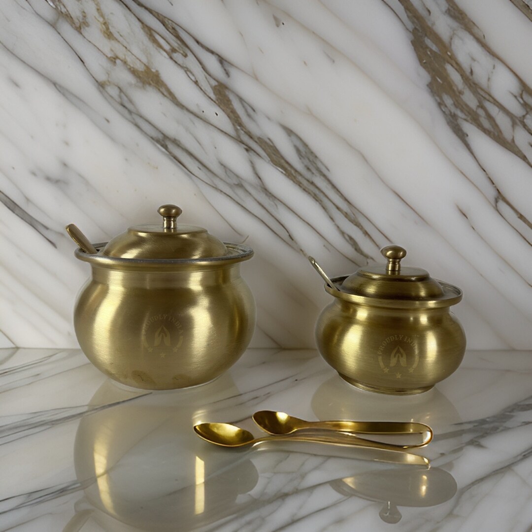 Antique Brass Pot, Oil Ghee Container Duo Ultimate Kitchenware, Brass ...
