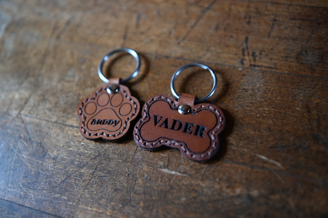 Personalized Engraved Pet ID Tag in Authentic Leather for Dogs and Pets ...