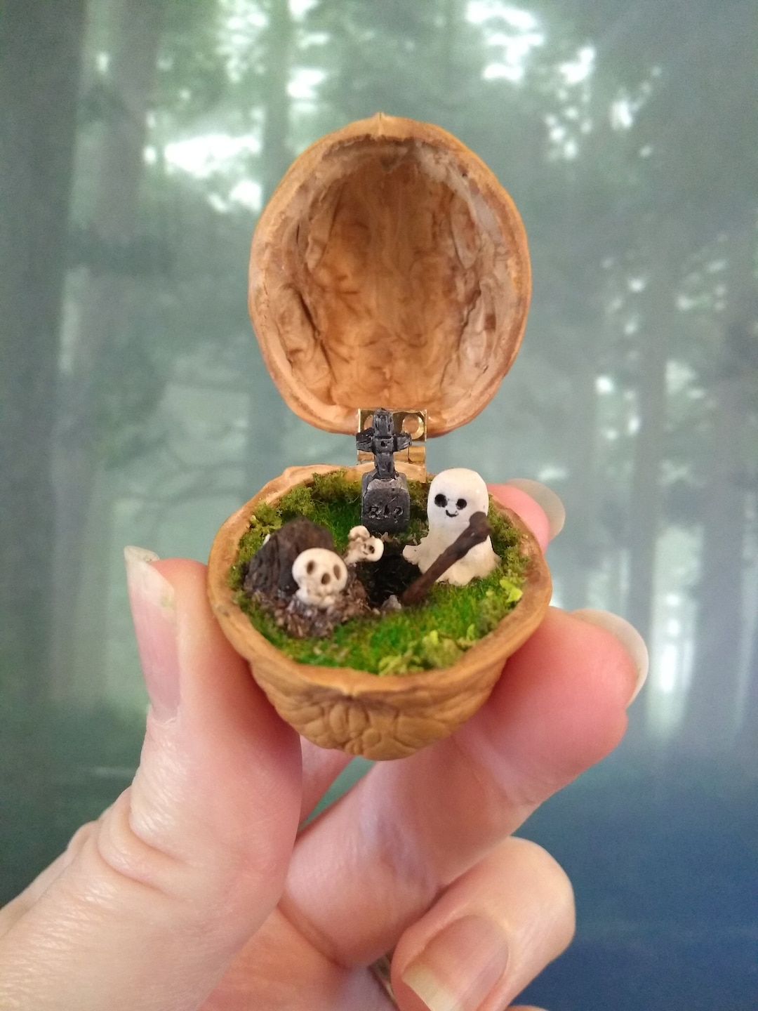 Cute Miniature Graveyard Ghost Diorama Enclosed in a Walnut - Etsy
