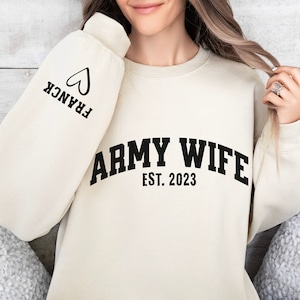 Custom Army Wife Sweatshirts With Names on Sleeve,personalized Military ...