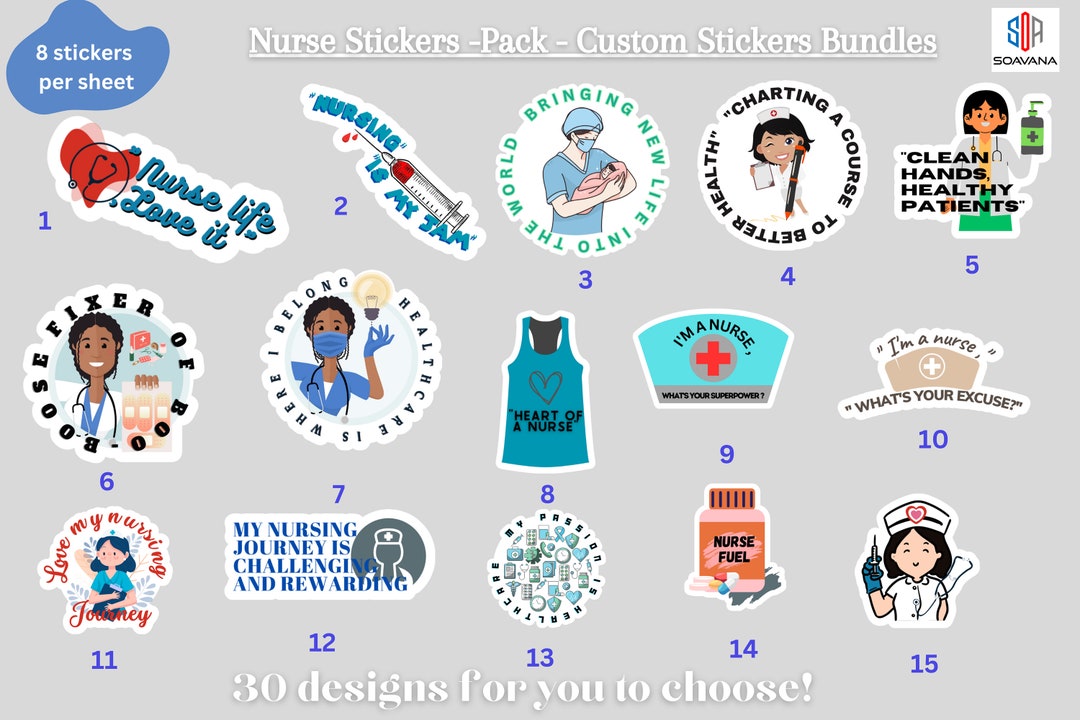 Custom Funny Nurse Stickers Pack, Personalized Medical Stickers Sheet ...
